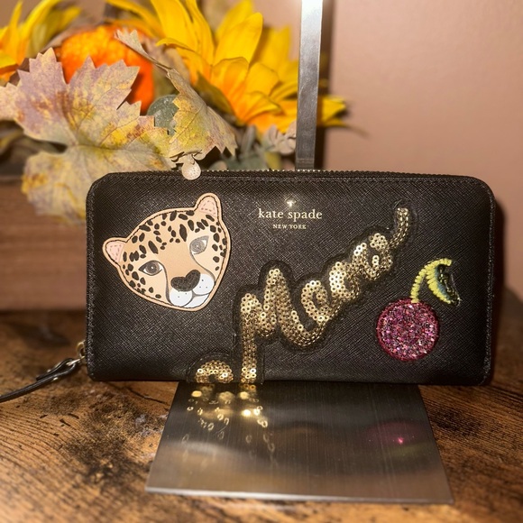 kate spade | Bags | Kate Spade Black Wallet With Leopard And Sequin ...